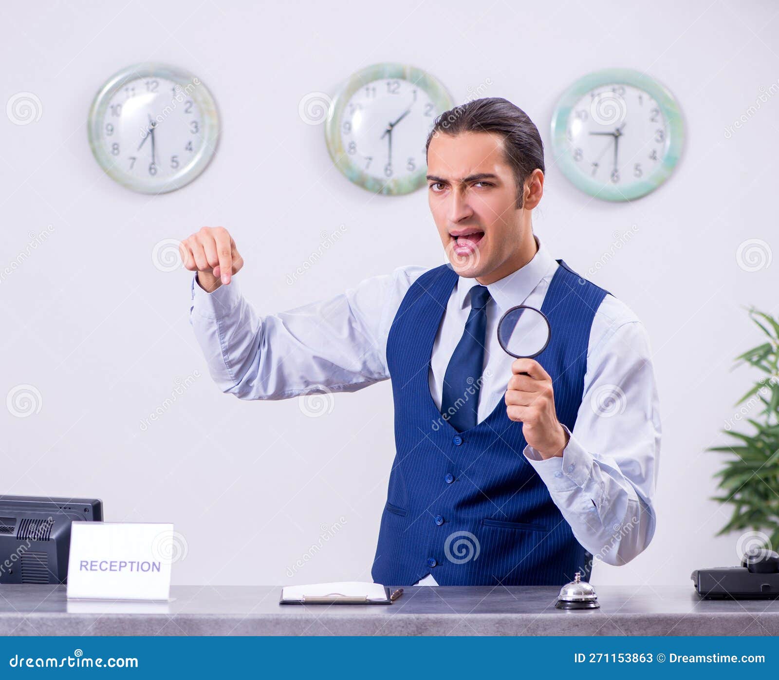 Young Man Receptionist at the Hotel Counter Stock Image - Image of ...