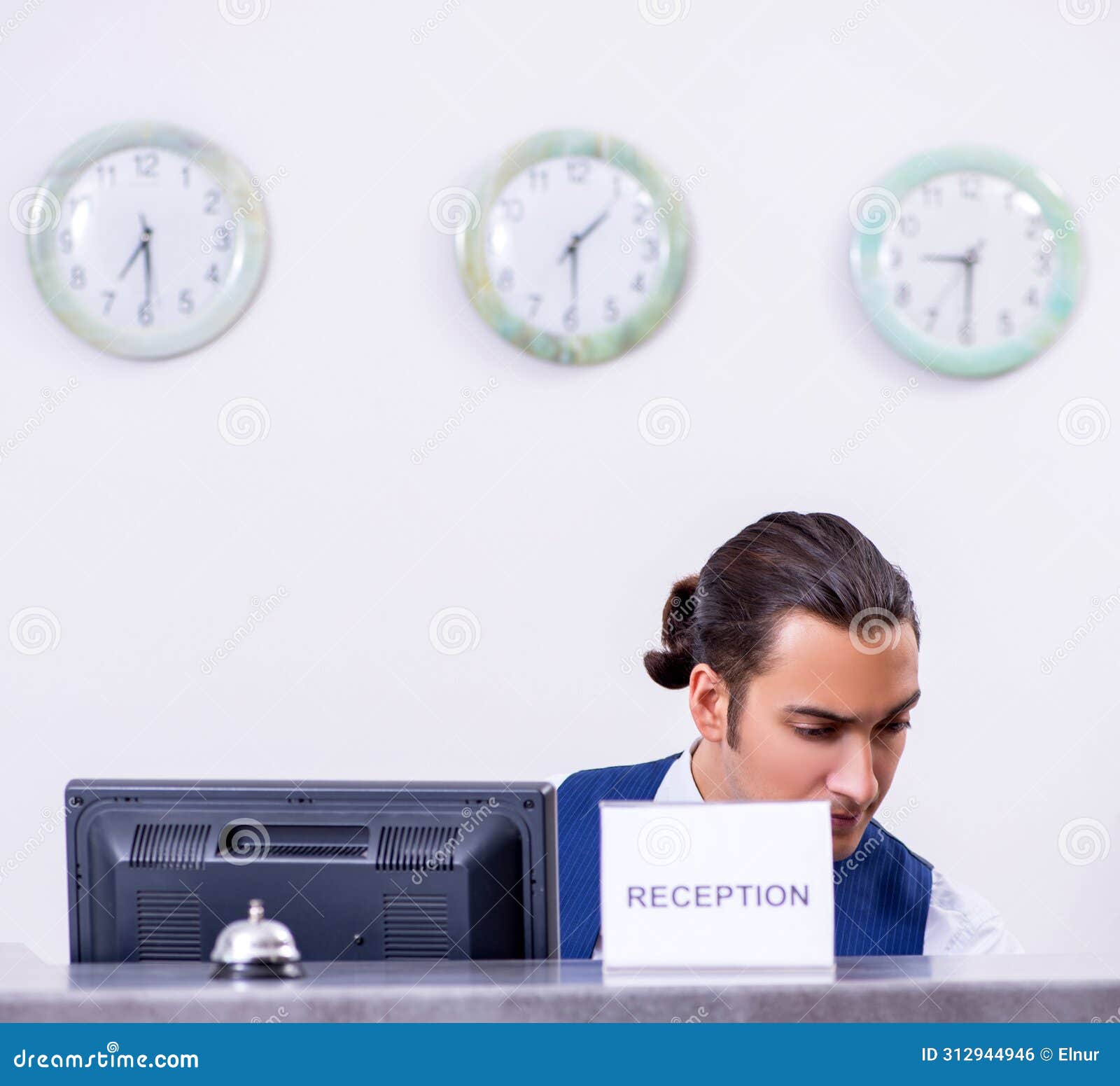 Young Man Receptionist at the Hotel Counter Stock Photo - Image of ...