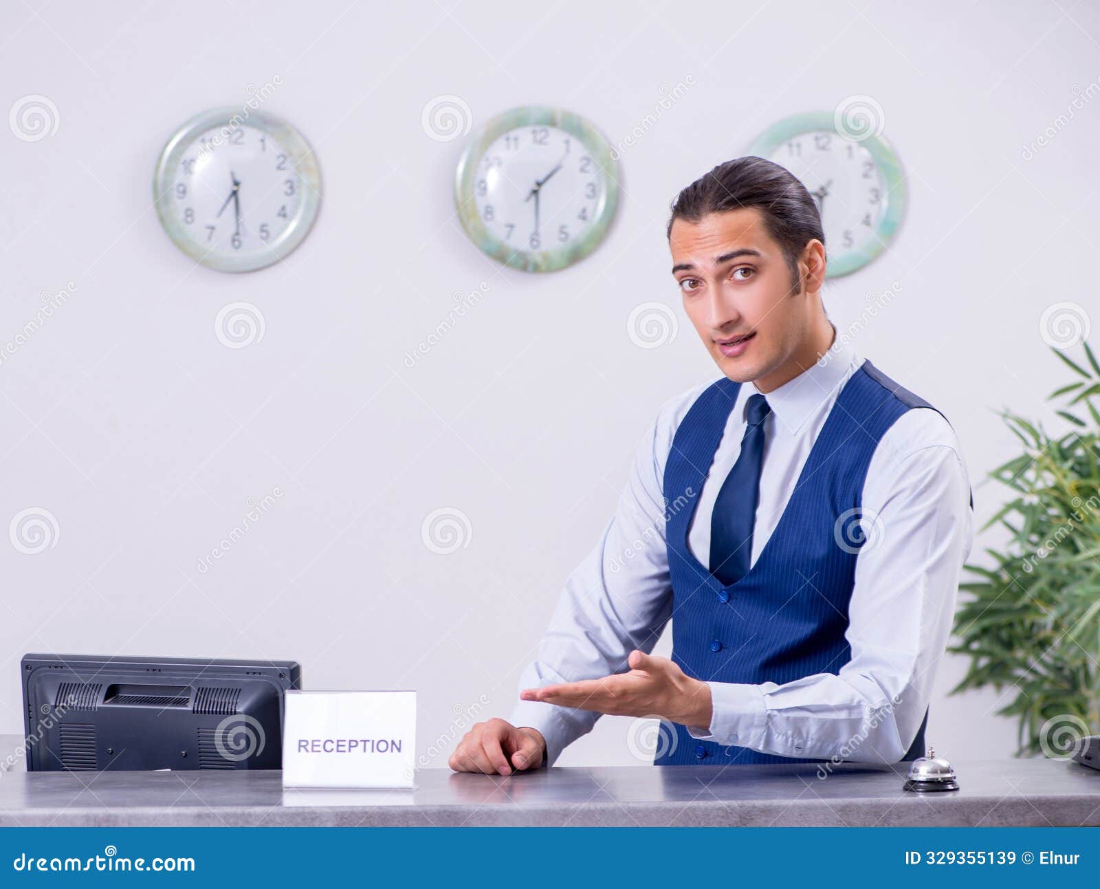 Young Man Receptionist at the Hotel Counter Stock Image - Image of ...