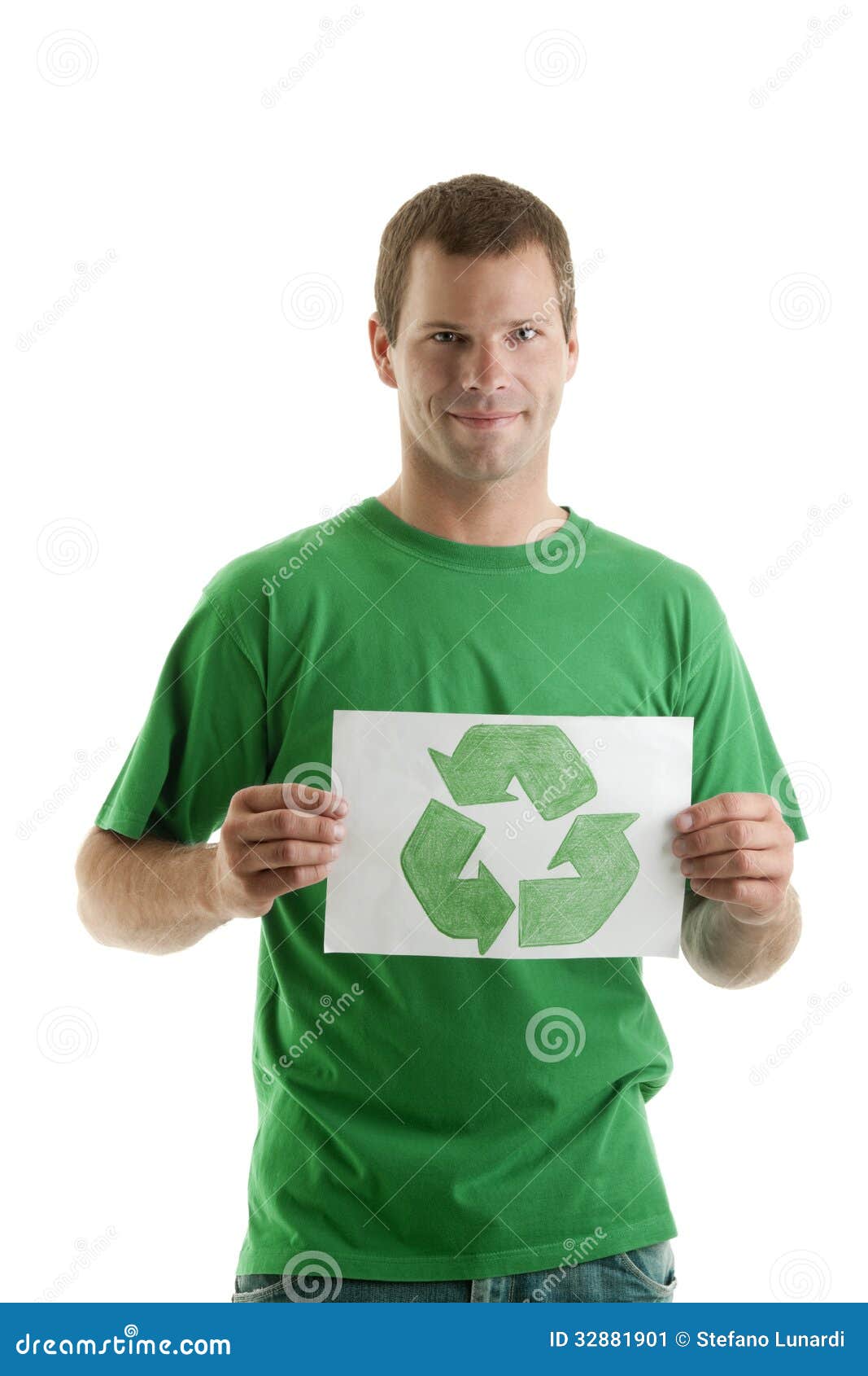 Young Man with Recycling Symbol Stock Image - Image of shirt, holding ...
