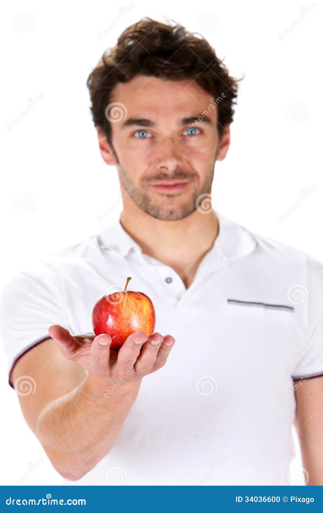 Young man with a red apple stock photo. Image of apple - 34036600