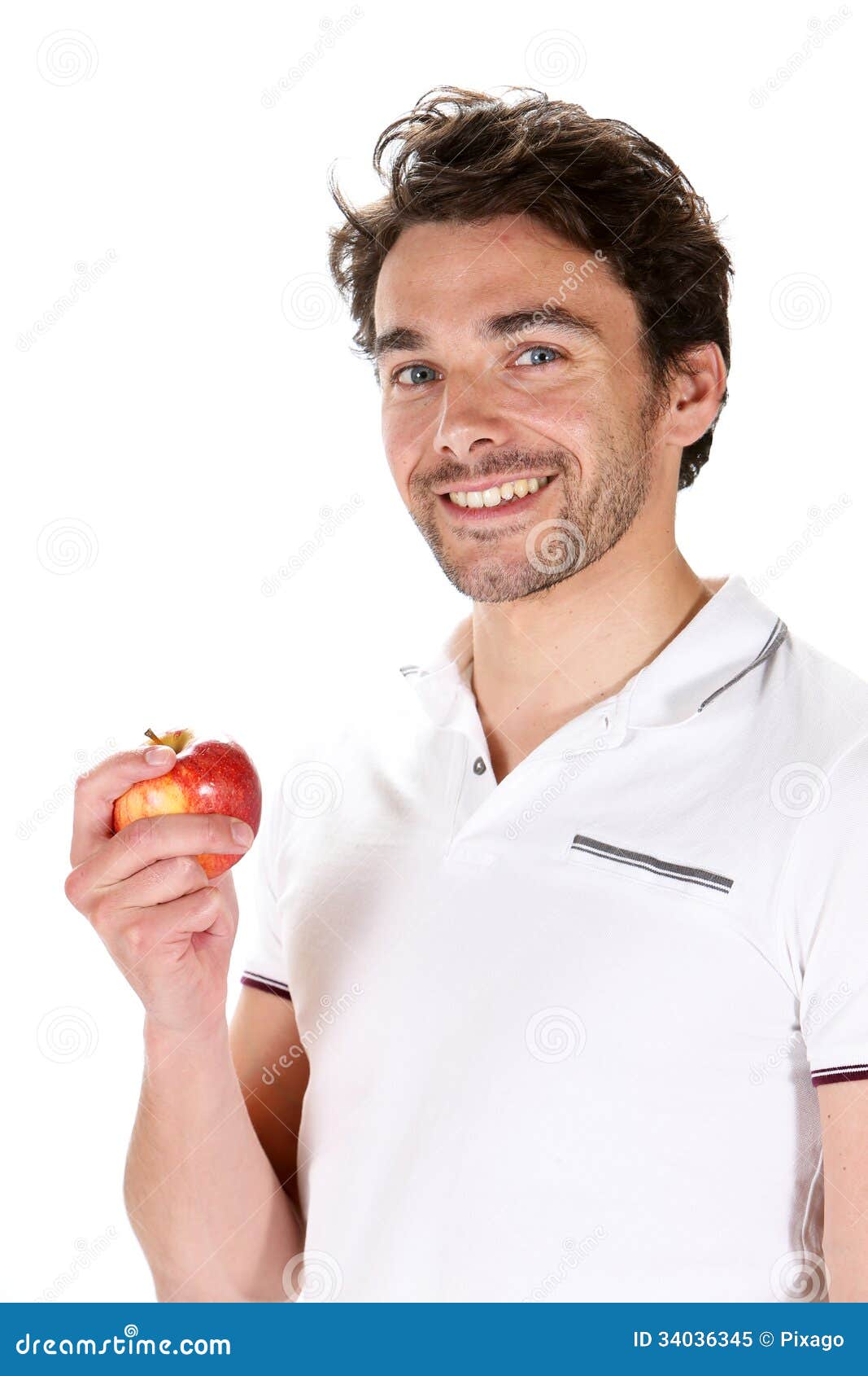 Young man with a red apple stock image. Image of charming - 34036345