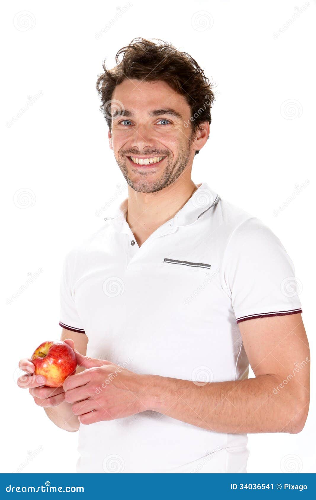 Young man with a red apple stock image. Image of human - 34036541