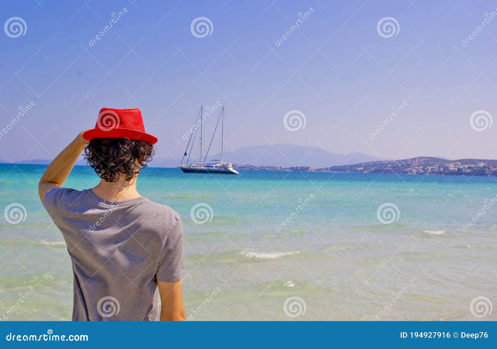 Young Man in Red Hat on the Beach Stock Photo - Image of travel ...