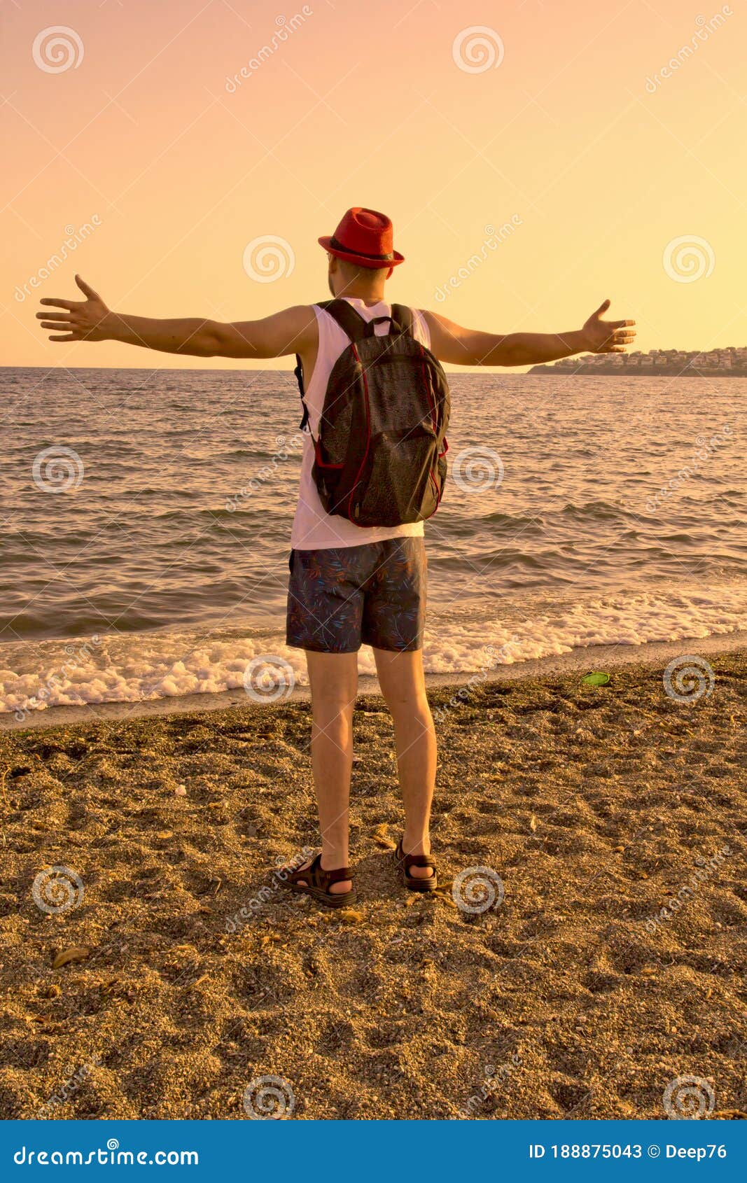 Young Man in a Red Hat on the Beach Stock Image - Image of coast ...