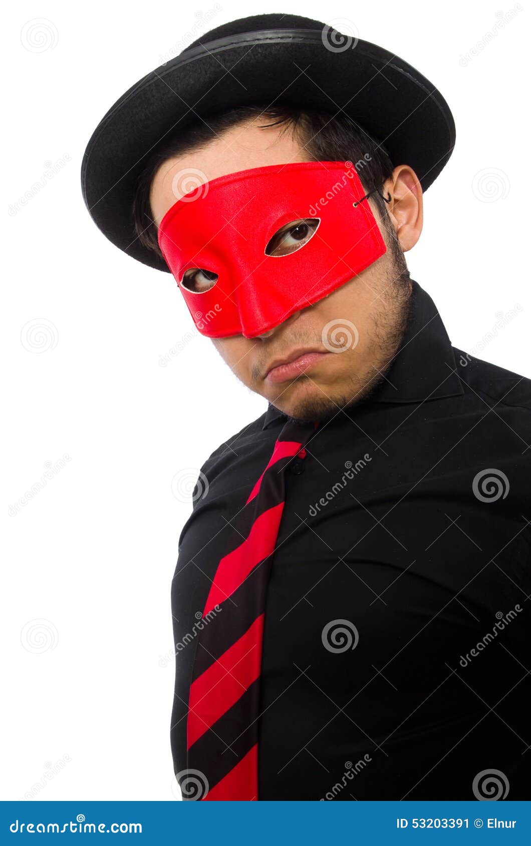 Young Man with Red Mask Isolated on White Stock Image - Image of ...