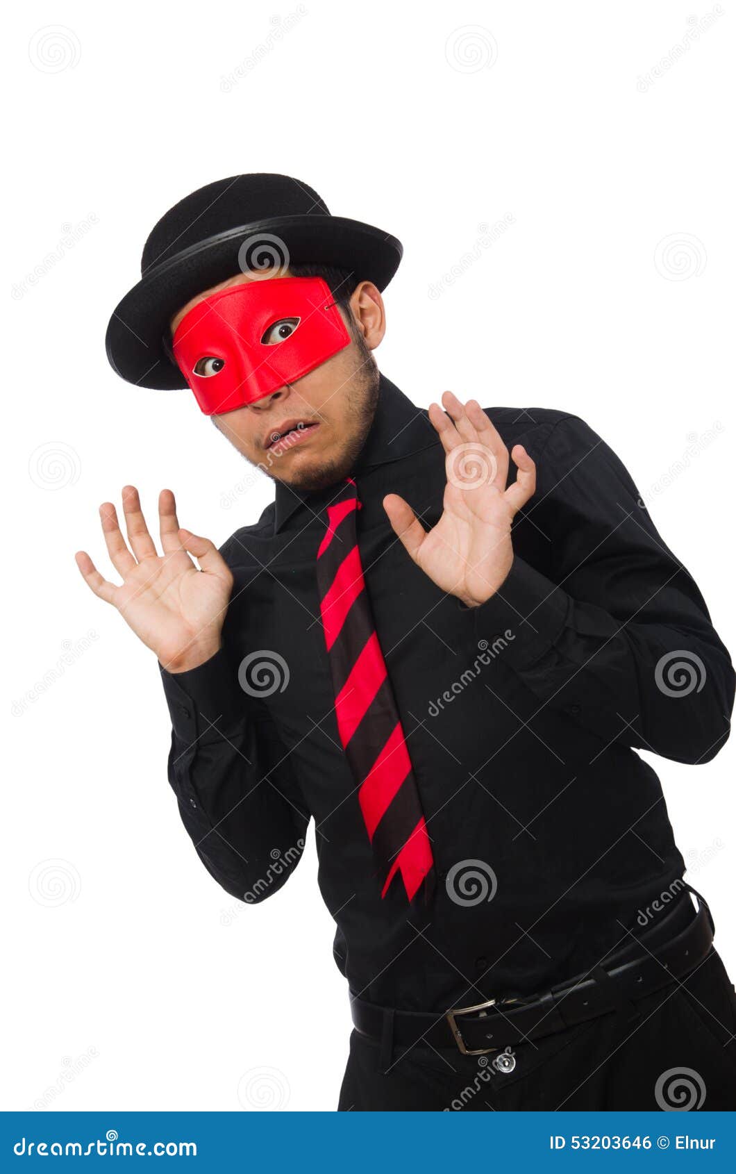 Young Man with Red Mask Isolated on White Stock Photo - Image of fake ...