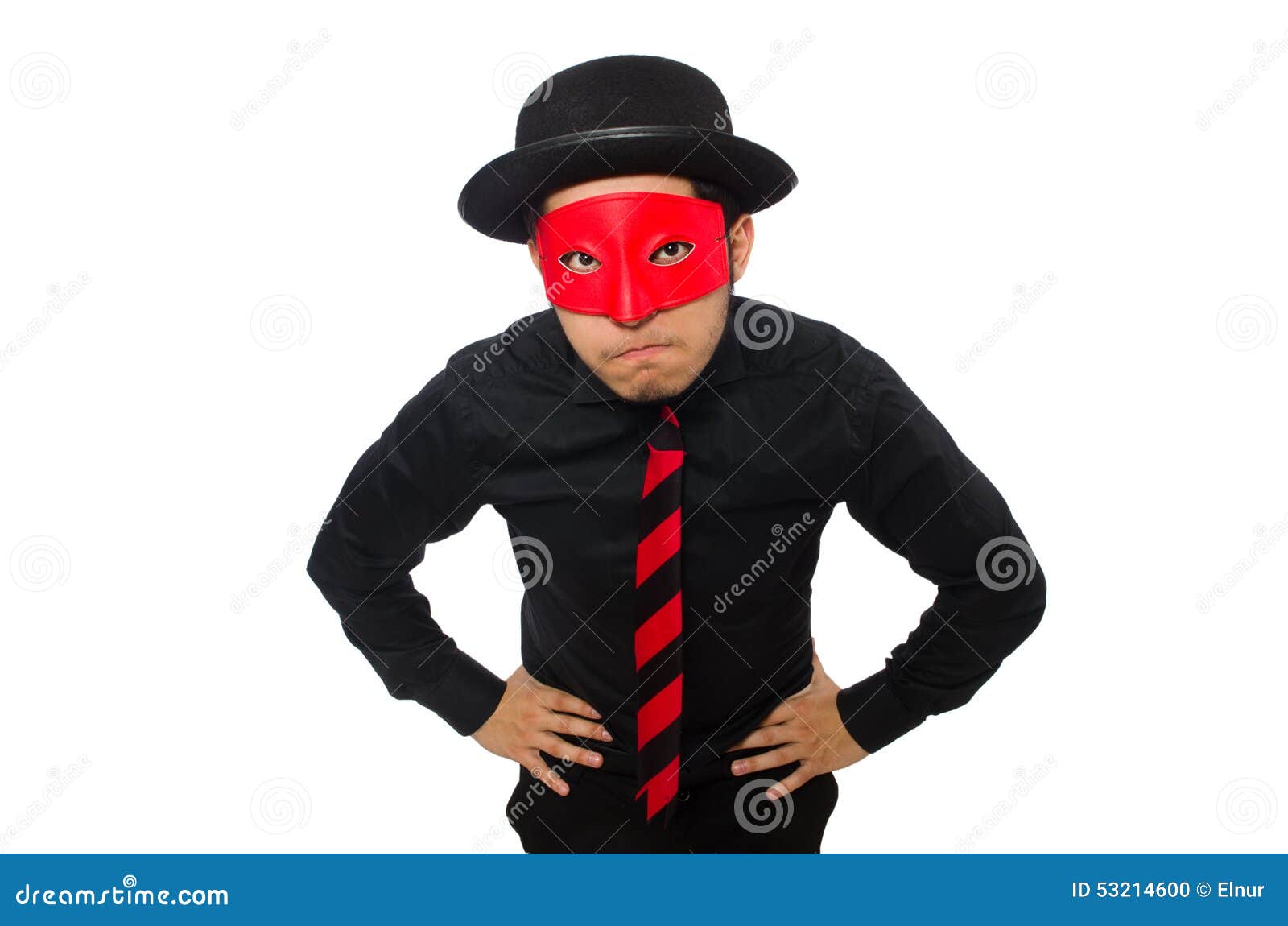 Young Man with Red Mask Isolated on White Stock Photo - Image of funny ...