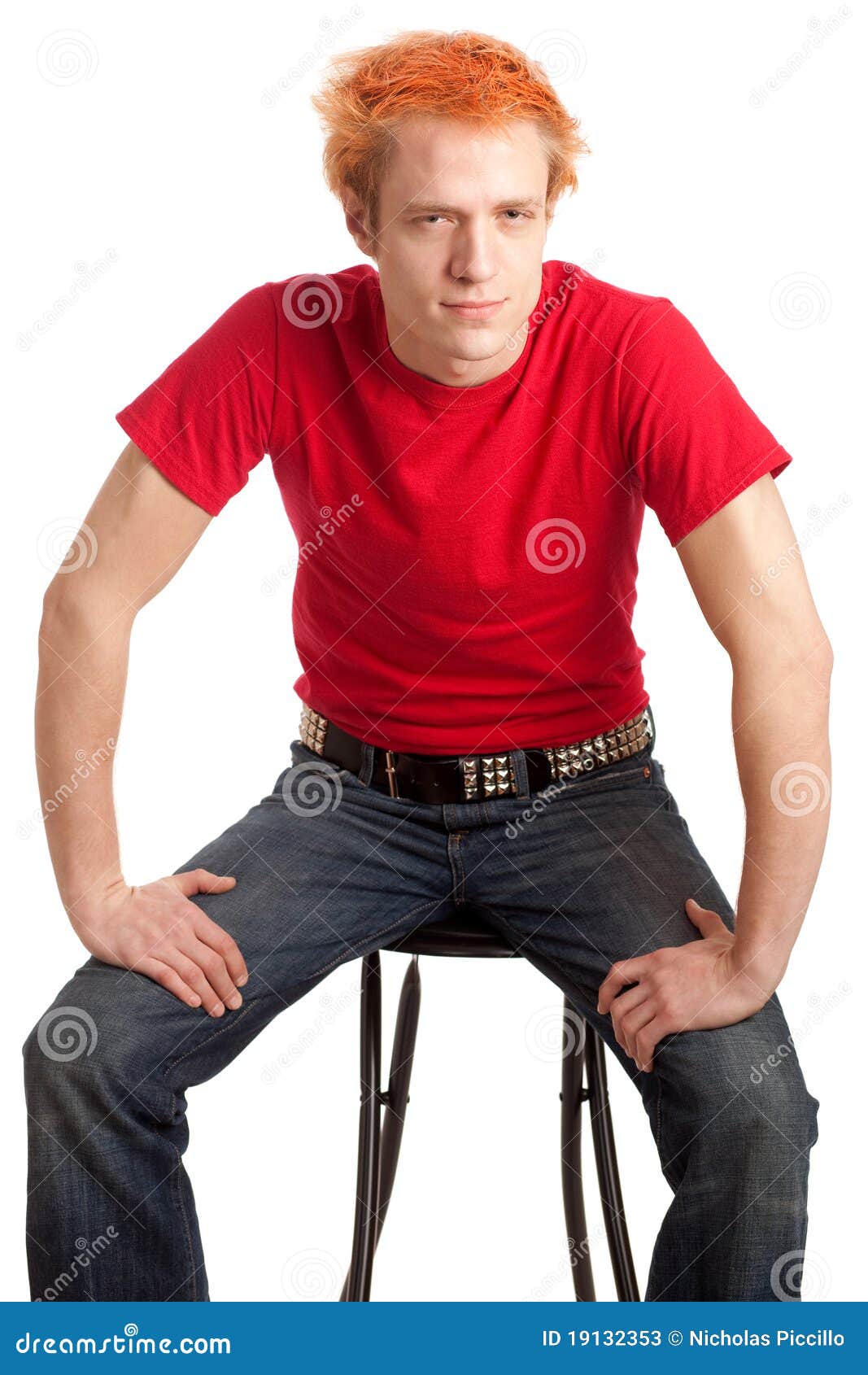 Young Man in Red Shirt stock image. Image of hair, colored - 19132353