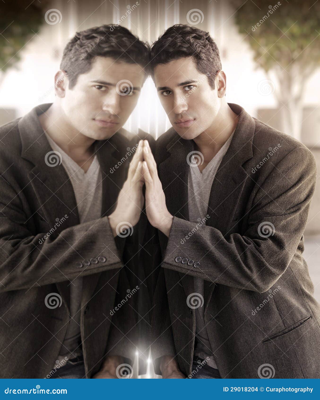 Young man with reflection stock photo. Image of outdoors - 29018204