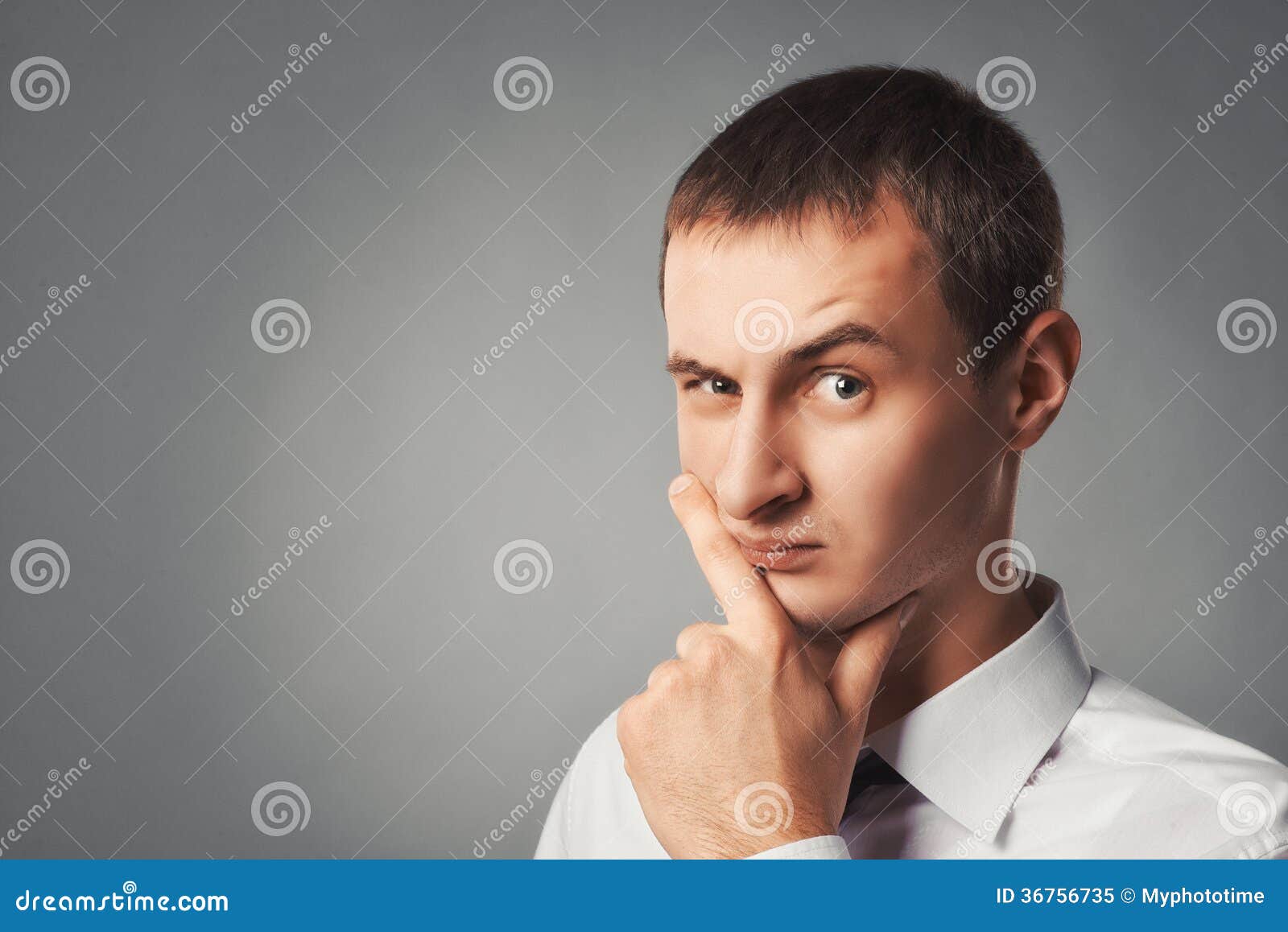 Young Man Reflects Concentrated Stock Image - Image of caucasian, face ...