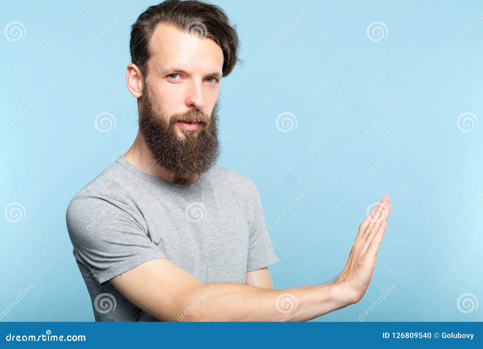 Man Reject Hand Touch Palm Product Advertising Stock Photo - Image of ...