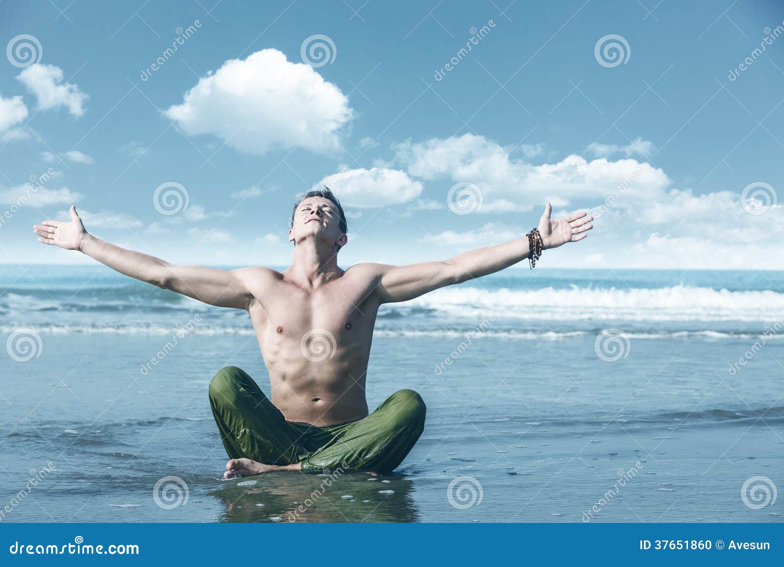 Young Man Relaxing on Beach Stock Photo - Image of happiness, body ...
