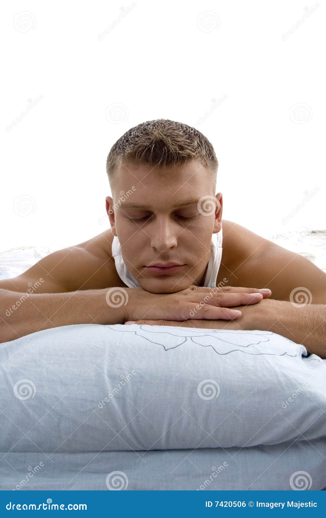 Young Man Relaxing on Bed in Bed Stock Photo - Image of caucasian ...