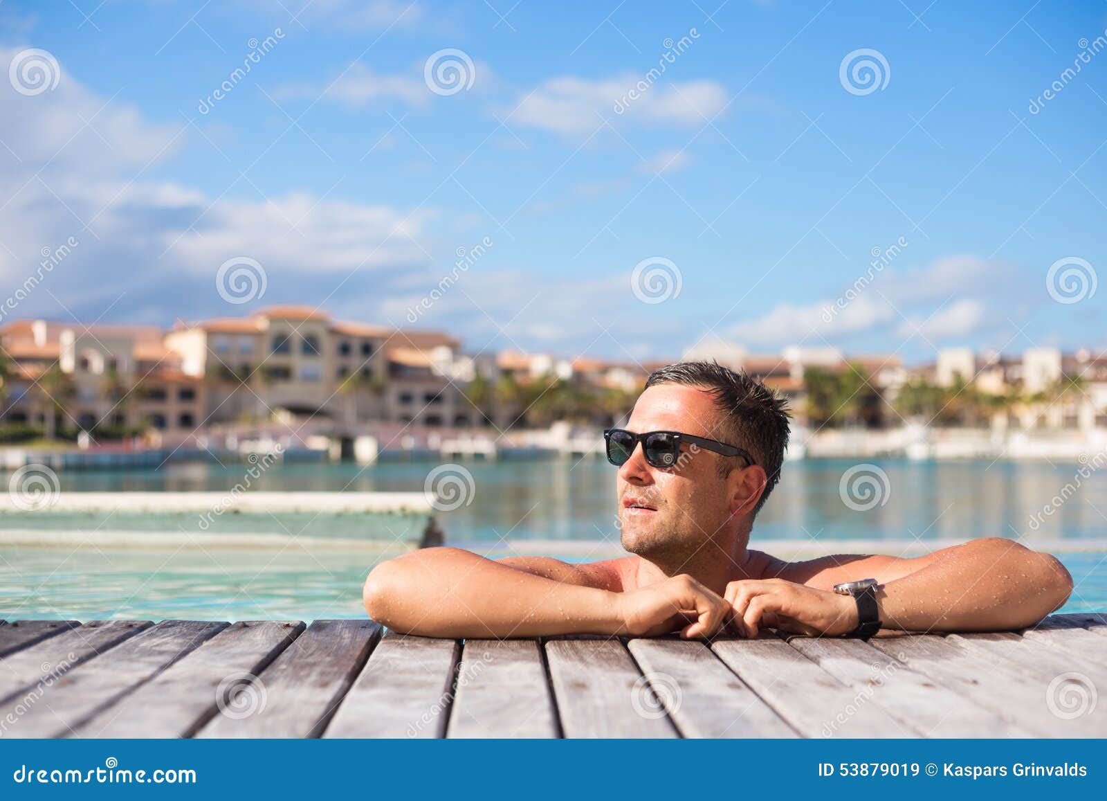 Young Man Relaxing in the Swimming Pool Stock Image - Image of ...