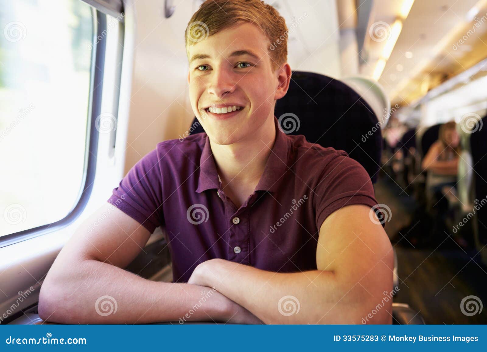 Young Man Relaxing on Train Journey Stock Image - Image of portrait ...
