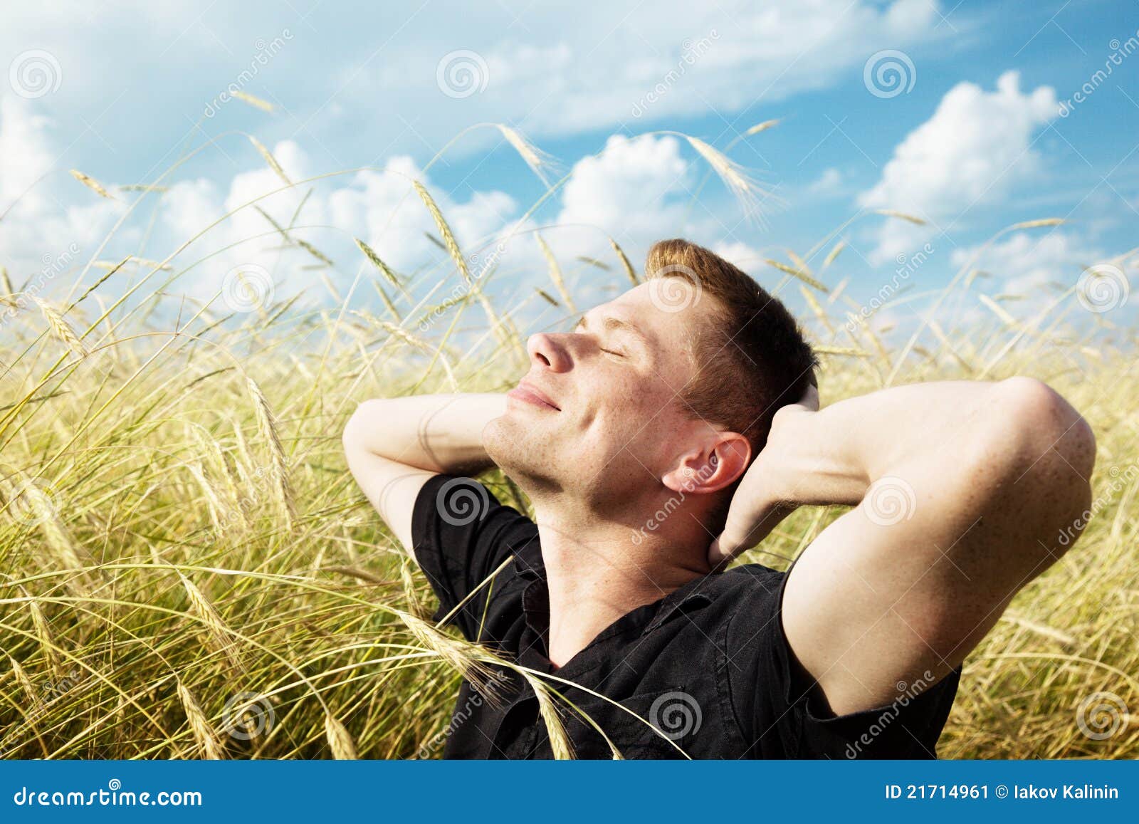 Young man rest on field stock image. Image of enjoy, fall - 21714961