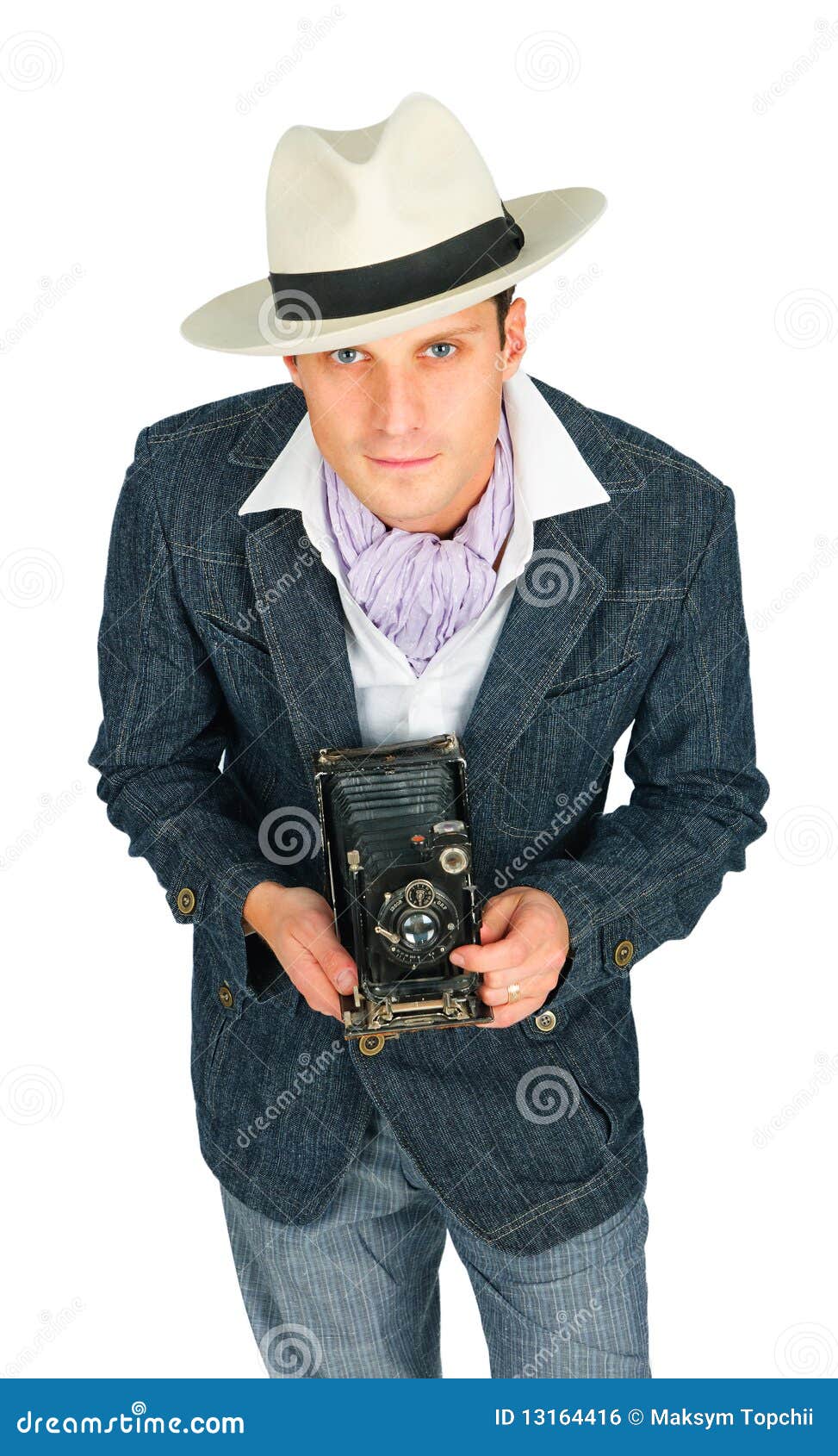 Young Man in a Retro Style with a Camera Stock Photo - Image of retro ...
