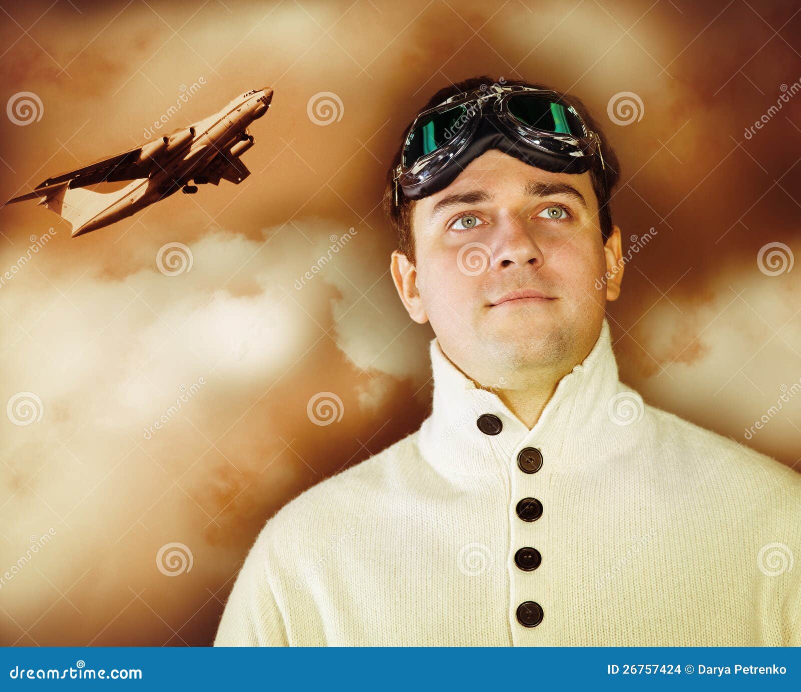 Young Man in Retro Style Clothes Stock Photo - Image of aviator, airman ...