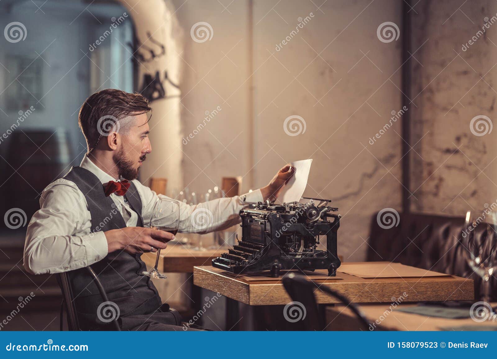 Young Man with a Retro Typewriter Stock Image - Image of caucasian ...
