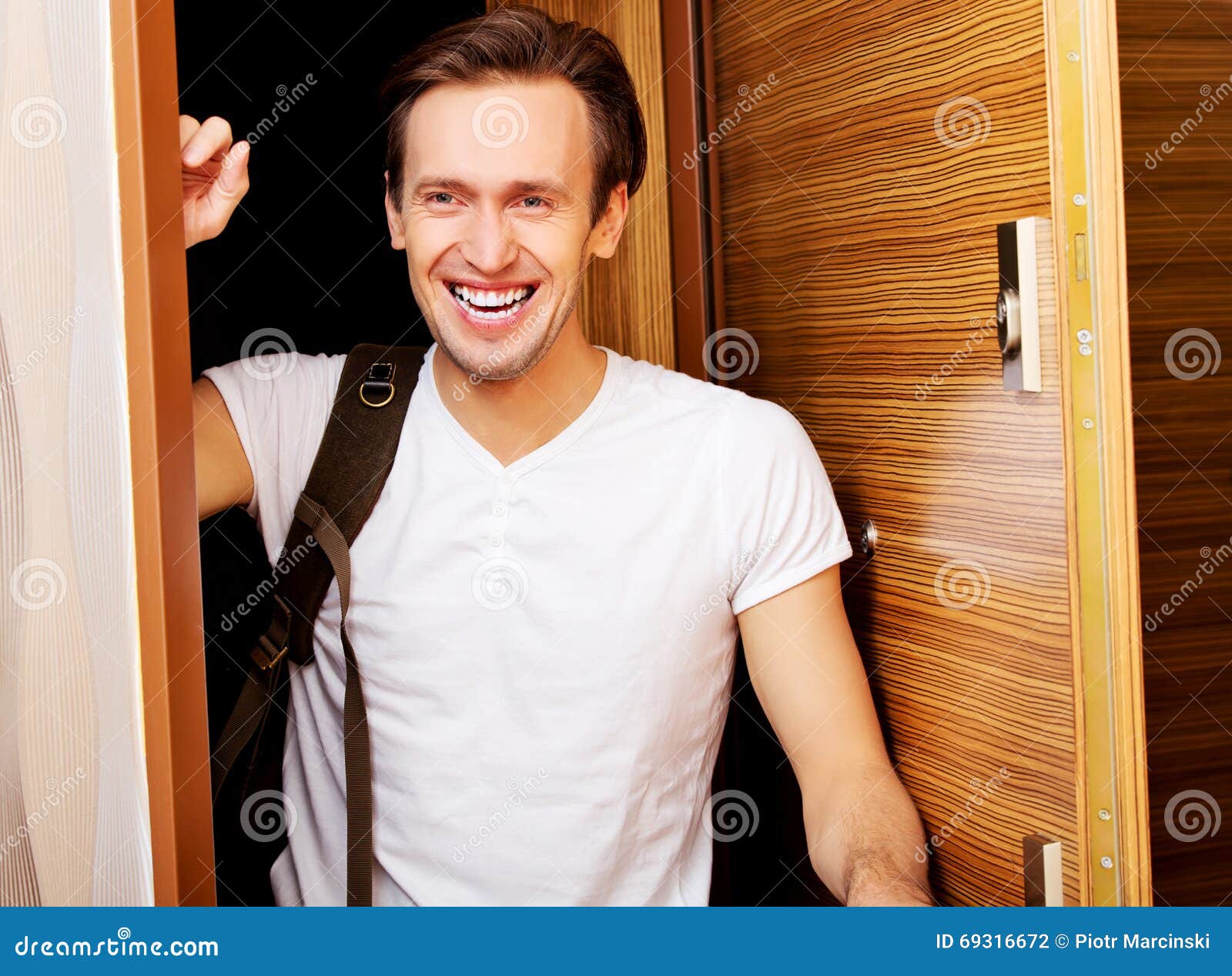 Young Man Returning Home from Work or Trip Stock Photo - Image of ...