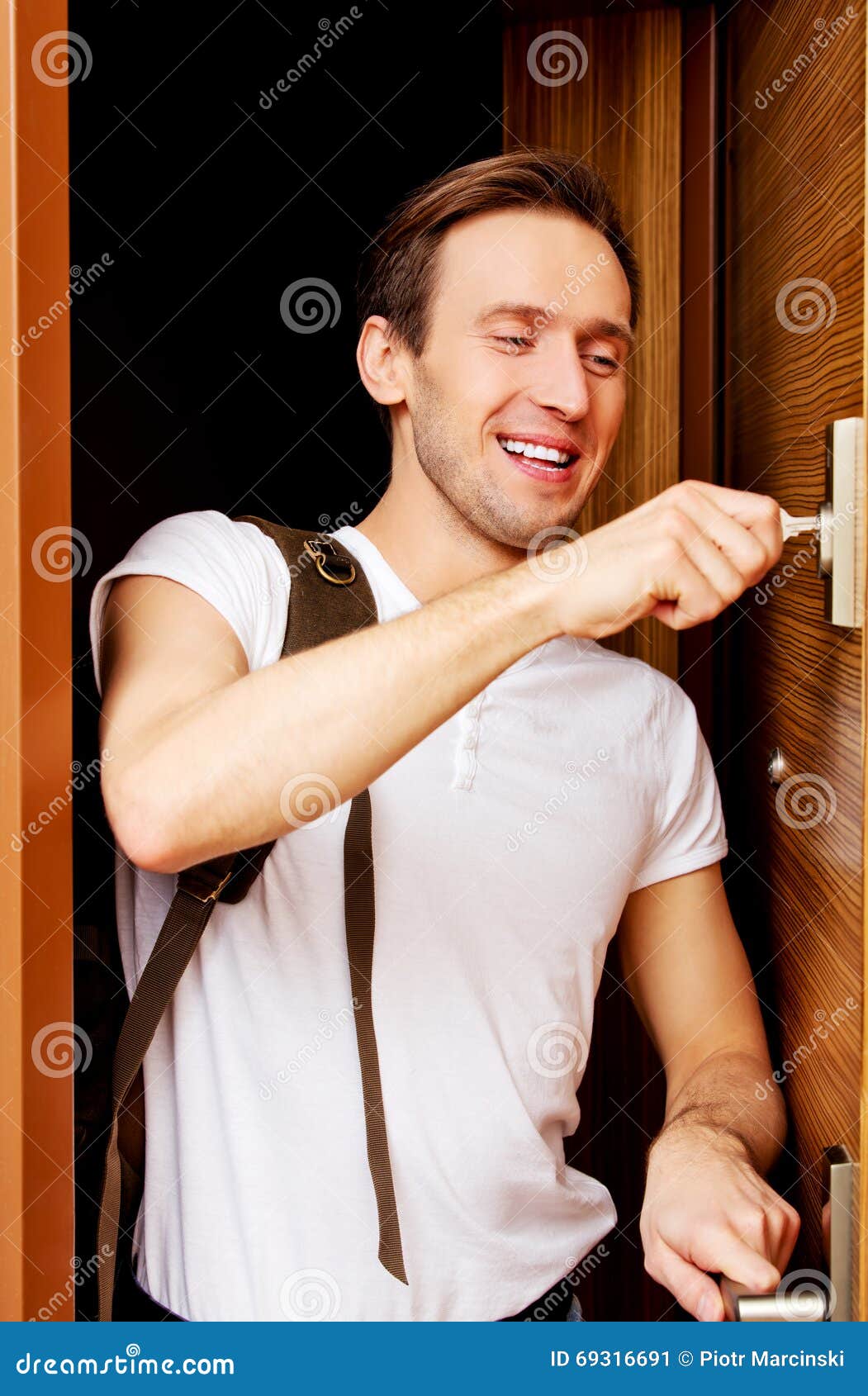 Young Man Returning Home from Work or Trip Stock Image - Image of ...