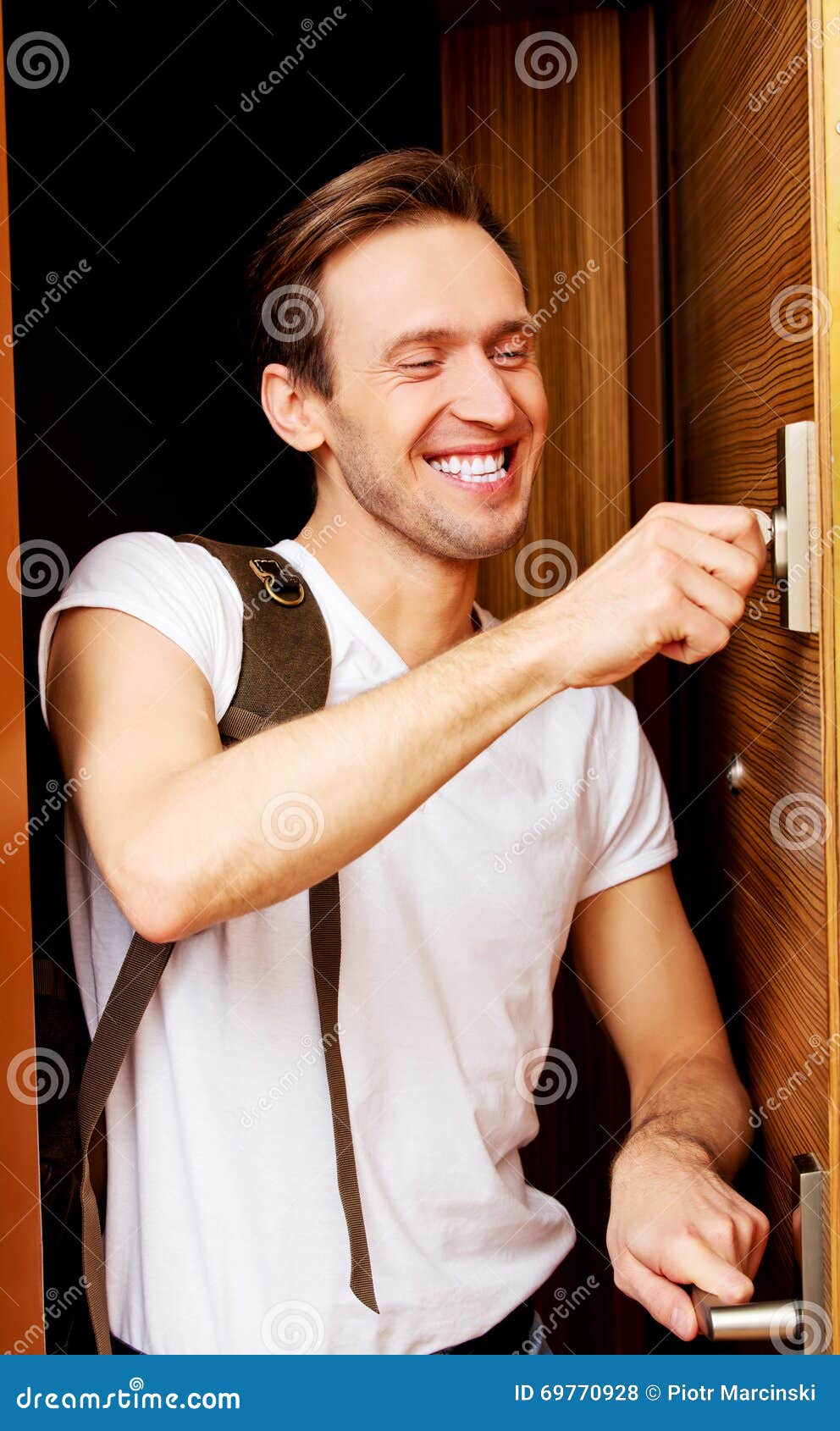 Young Man Returning Home from Work or Trip Stock Photo - Image of ...