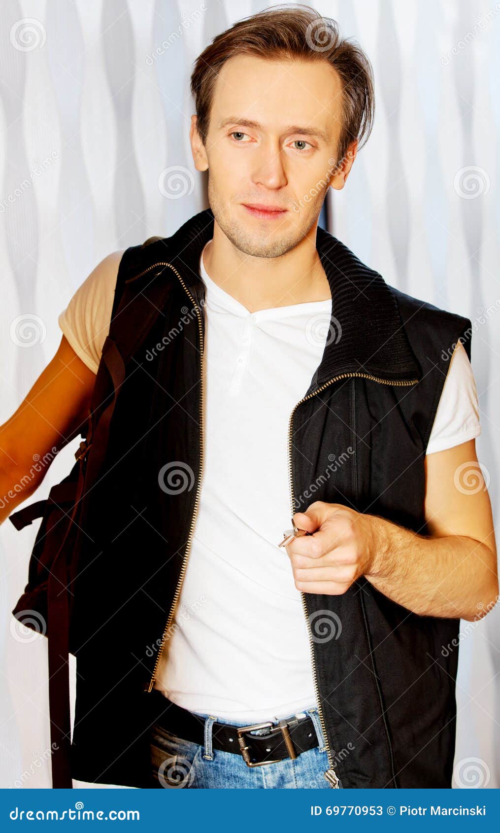 Young Man Returning Home from Work or Trip Stock Image - Image of ...