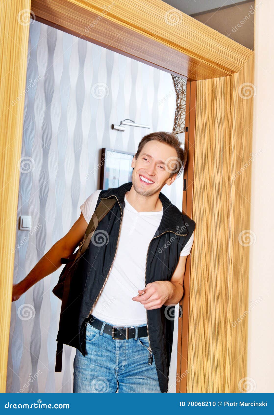 Young Man Returning Home from Work or Trip Stock Photo - Image of ...