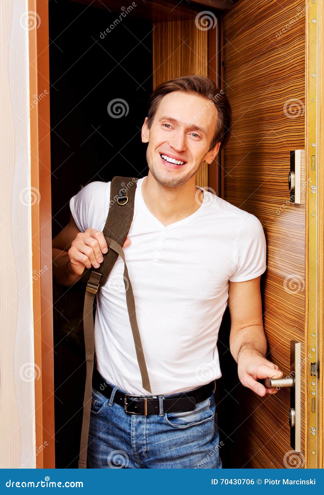 Young Man Returning Home from Work or Trip Stock Photo - Image of ...