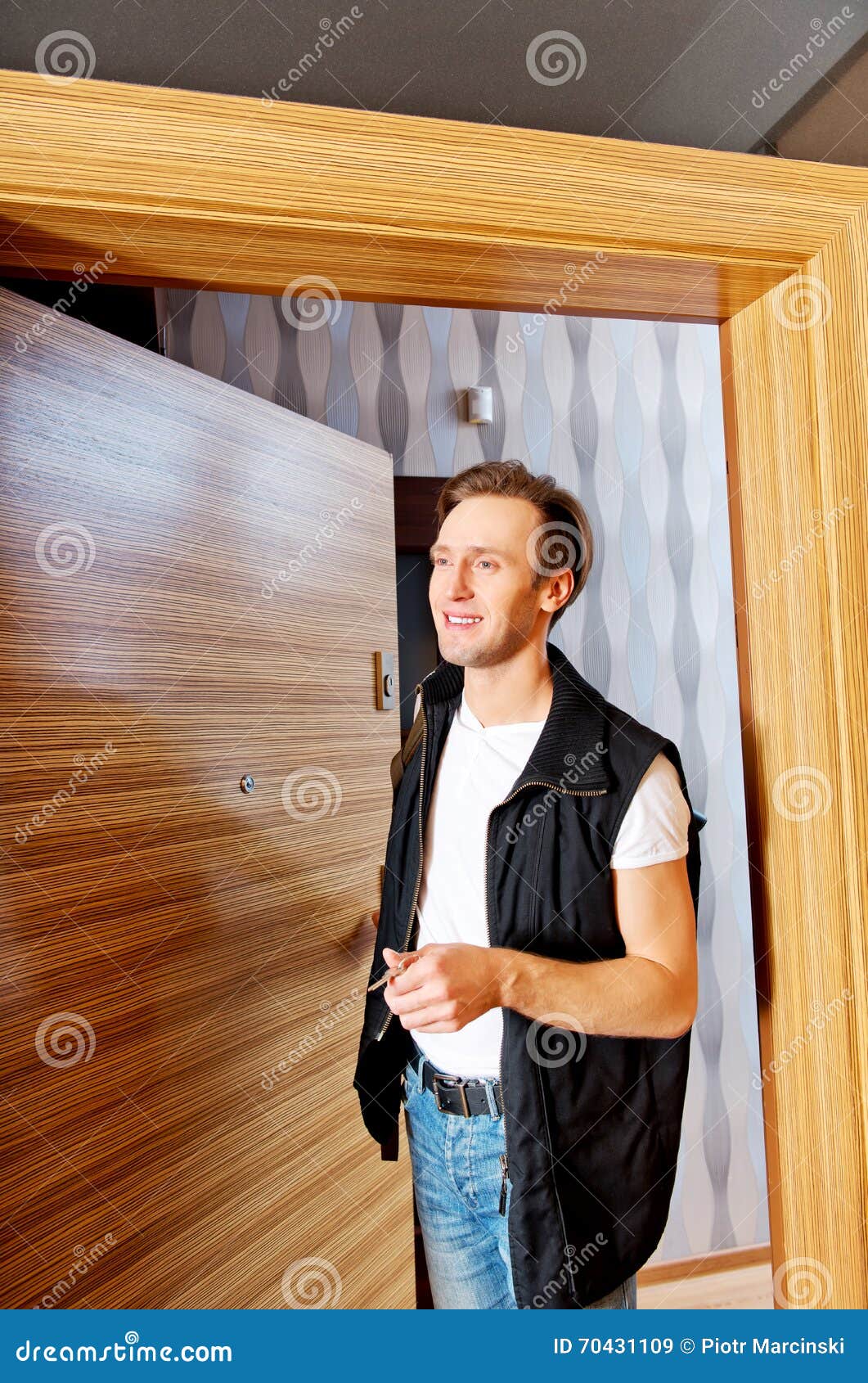 Young Man Returning Home from Work or Trip Stock Image - Image of ...