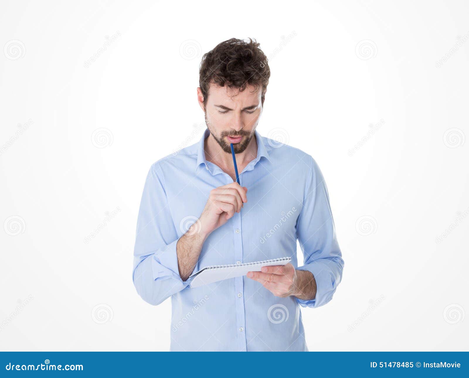 Young Man Reviewing His Notes Stock Image - Image of dreaming, good ...