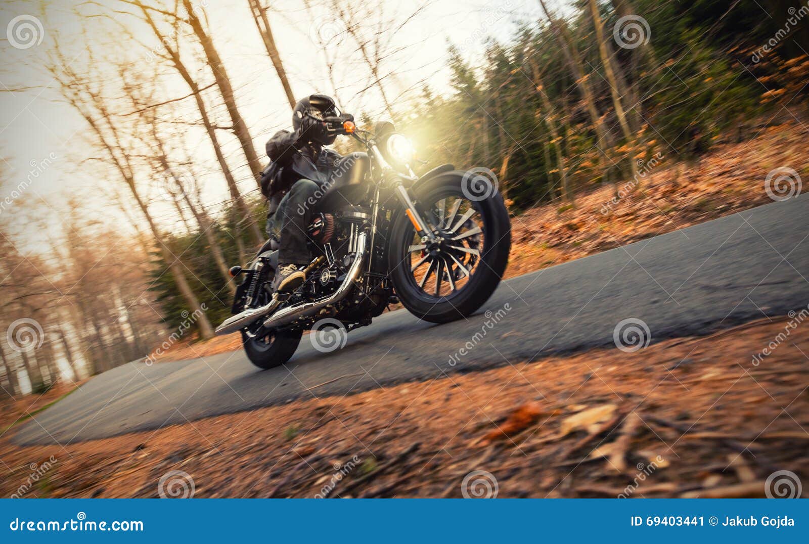 Young Man Riding Chopper on Road in Forest Stock Image - Image of rebel ...