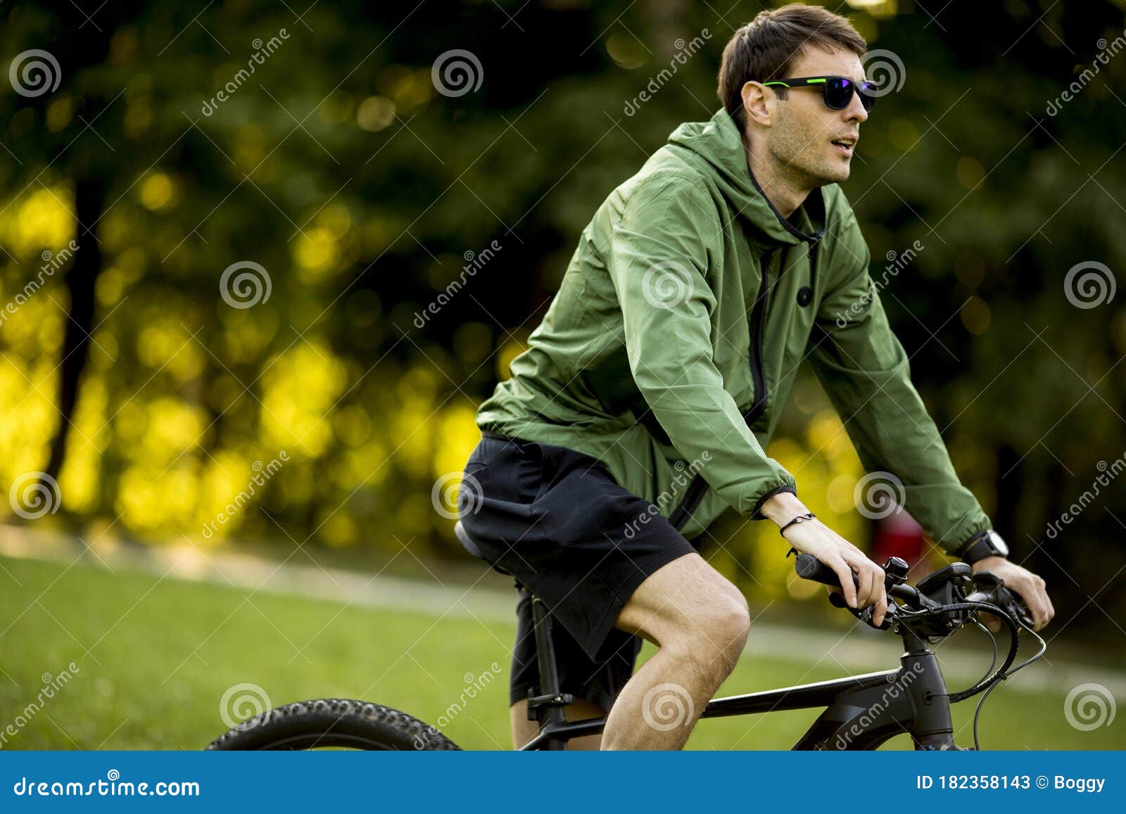 Young Man Riding Ebike in Nature Stock Image - Image of cycle ...