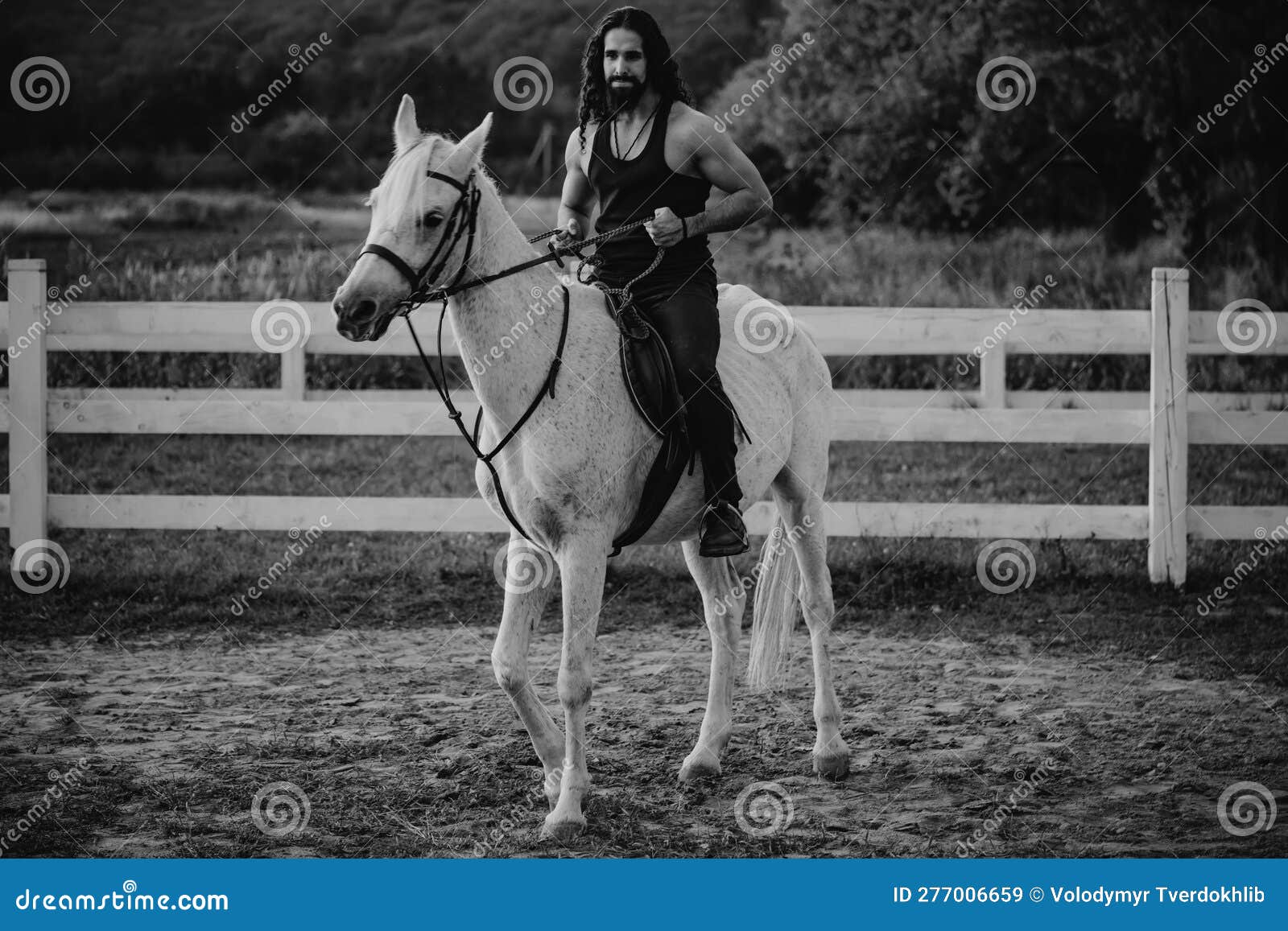 Young Man Riding a Horse. Handsome Macho Cowboy Riding on a Horse ...