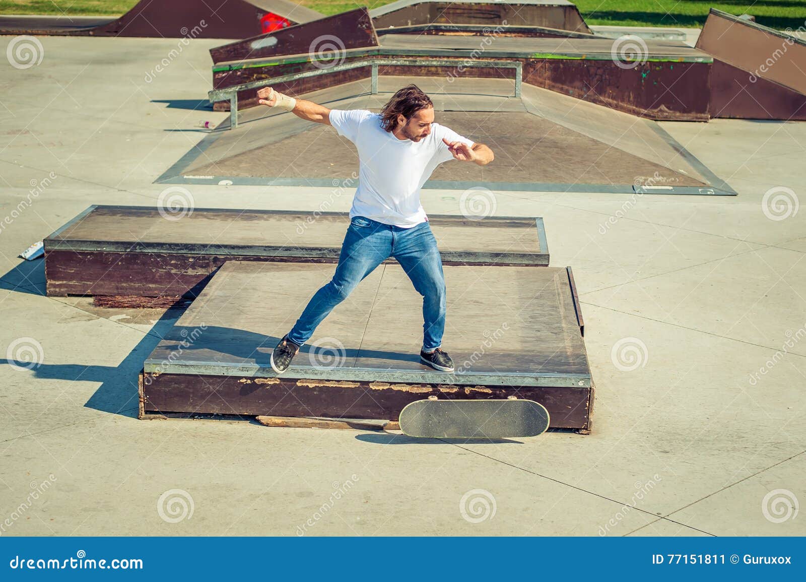 Young Man Riding Skate at Park and Falling Down Stock Image - Image of ...