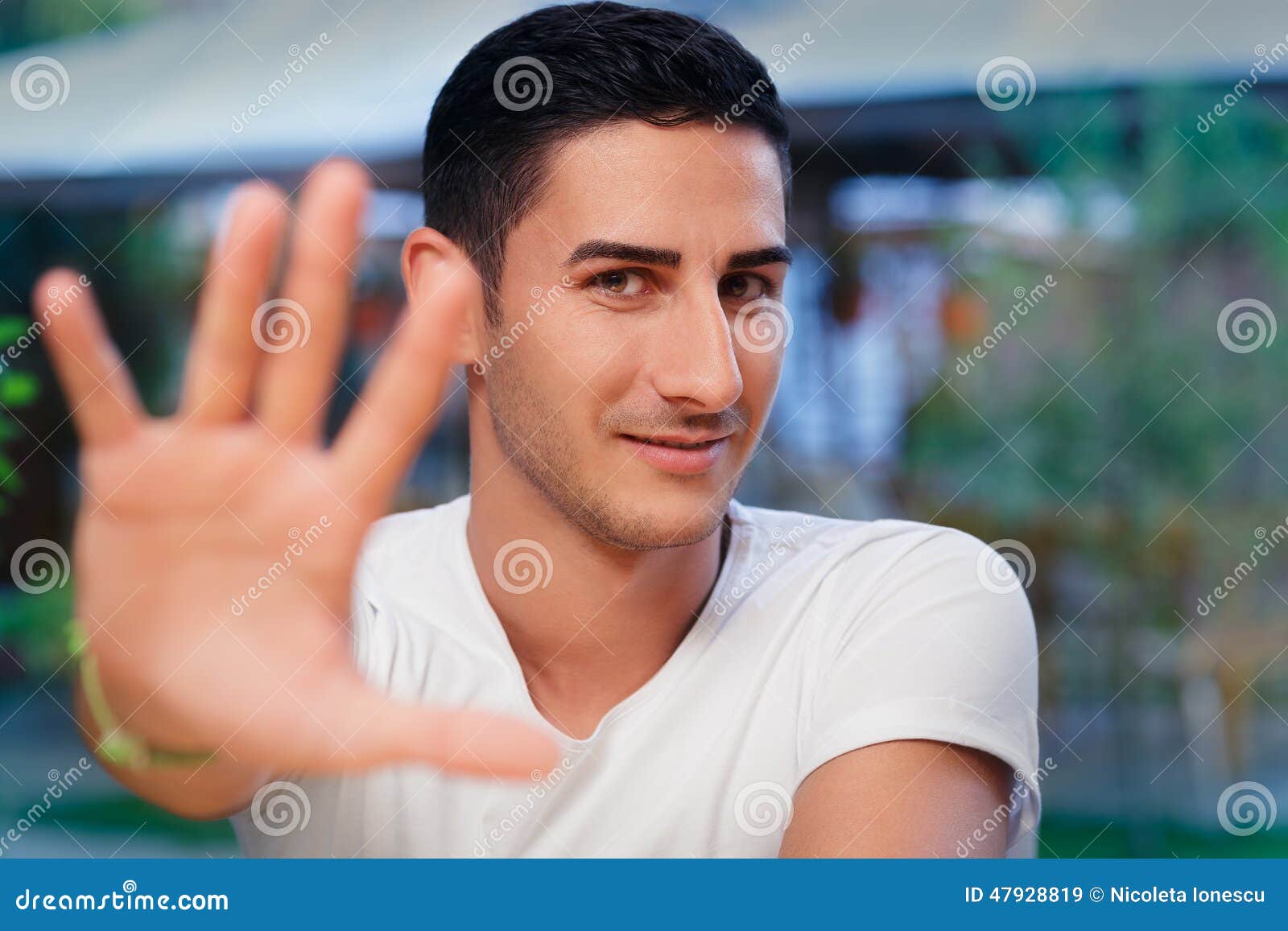 Young Man Rising Hand Making Stop Gesture Stock Image - Image of ...