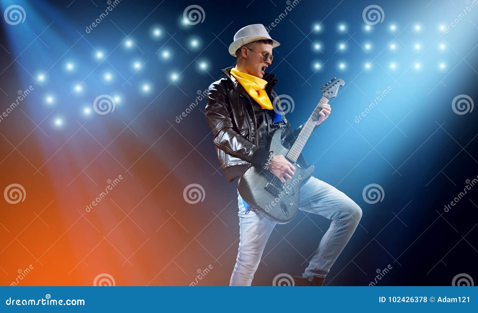 Rock star on stage stock photo. Image of glory, guitarist - 102426378