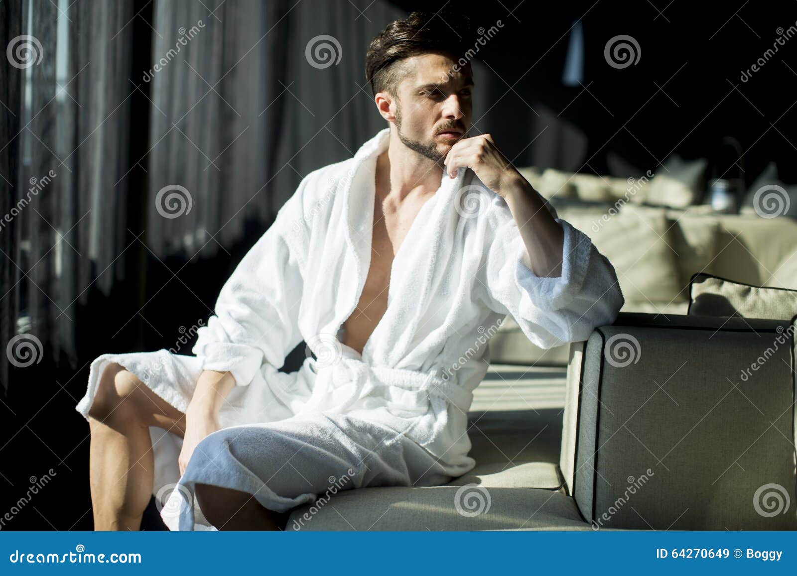 Young Man in Room at Morning Stock Image - Image of hotel, male: 64270649