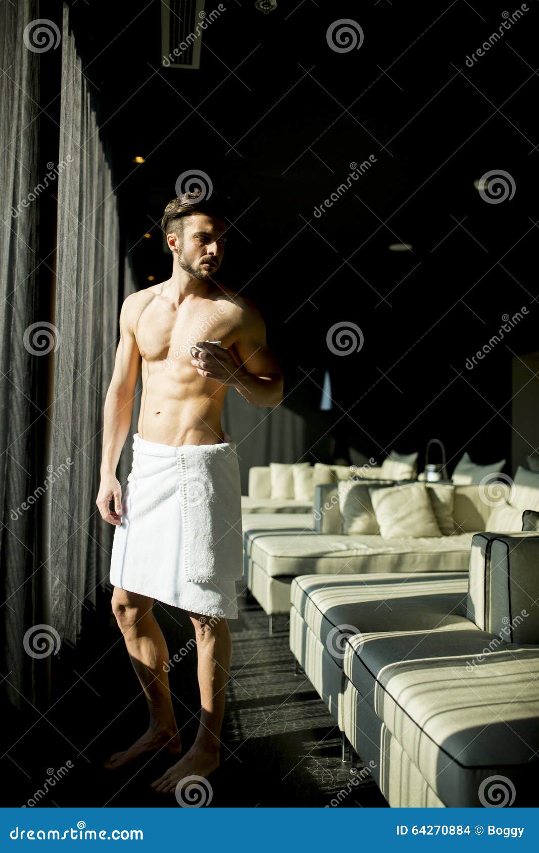 Young Man in Room at Morning Stock Photo - Image of handsome, cosy ...
