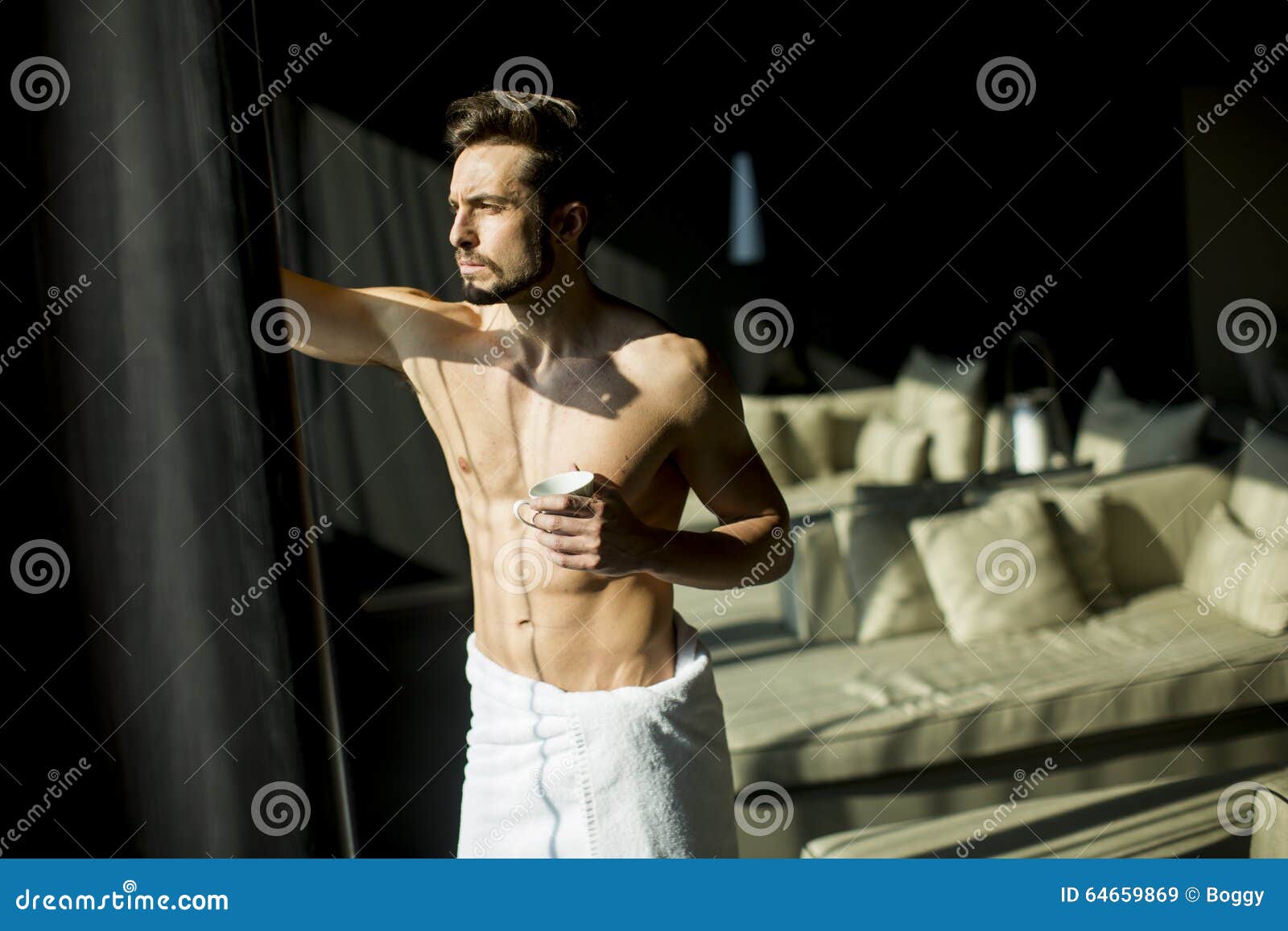 Young Man in Room at Morning Stock Image - Image of young, cosy: 64659869