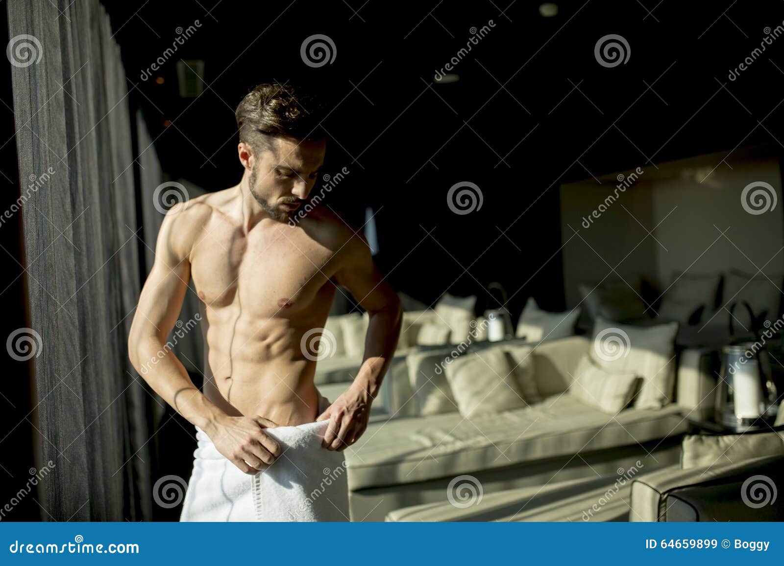 Young Man in Room at Morning Stock Image - Image of looking, morning ...