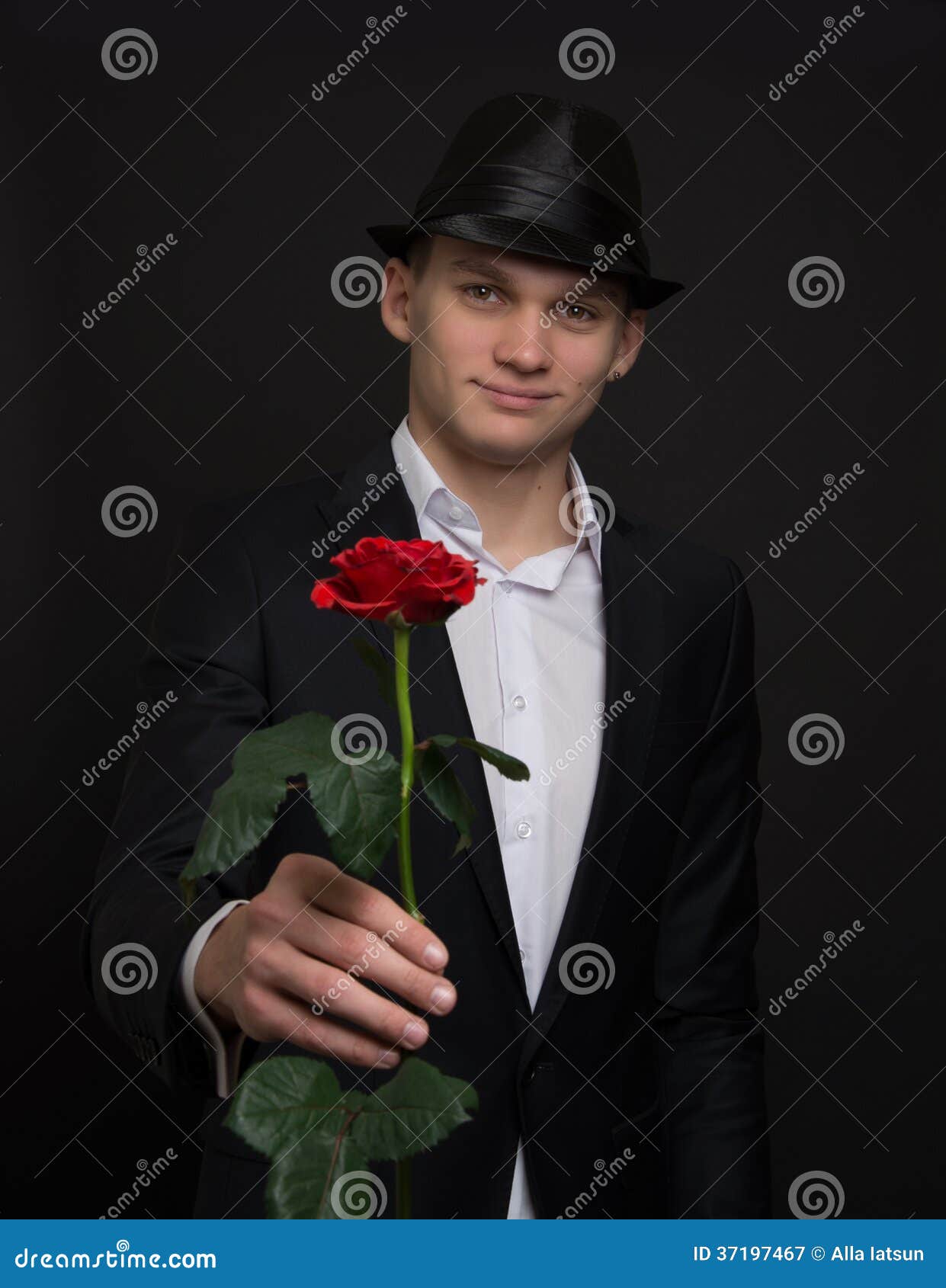 A young man with a rose. stock image. Image of giving - 37197467