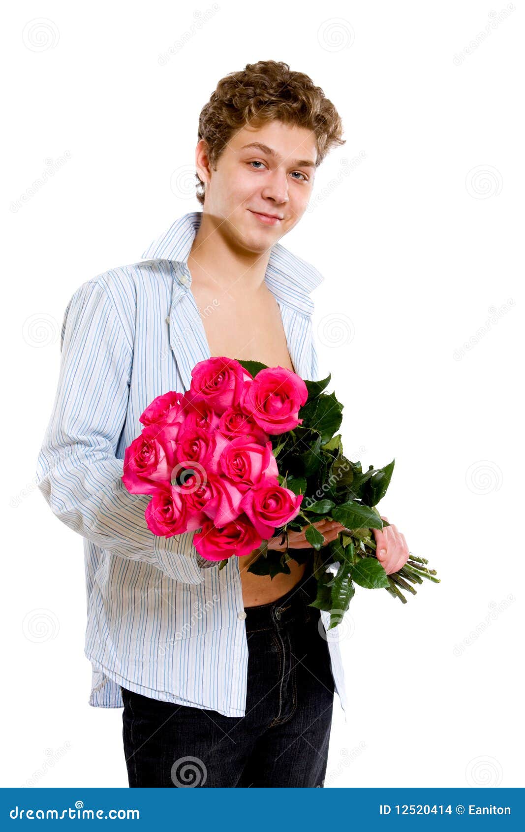 Young man with roses stock photo. Image of handsome, smile - 12520414