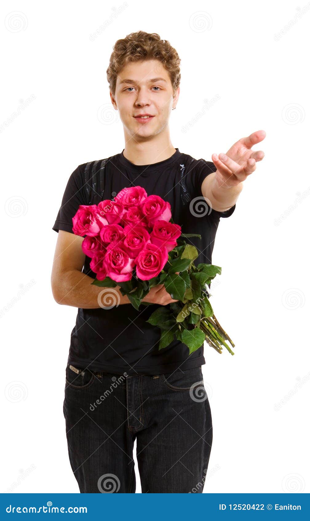 Young man with roses stock photo. Image of flower, bouquet - 12520422