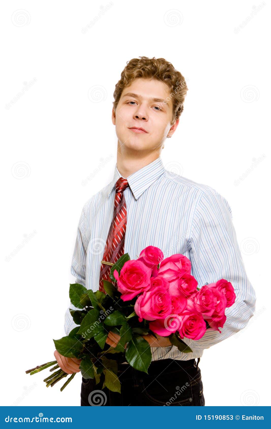 Young man with roses stock image. Image of smile, white - 15190853