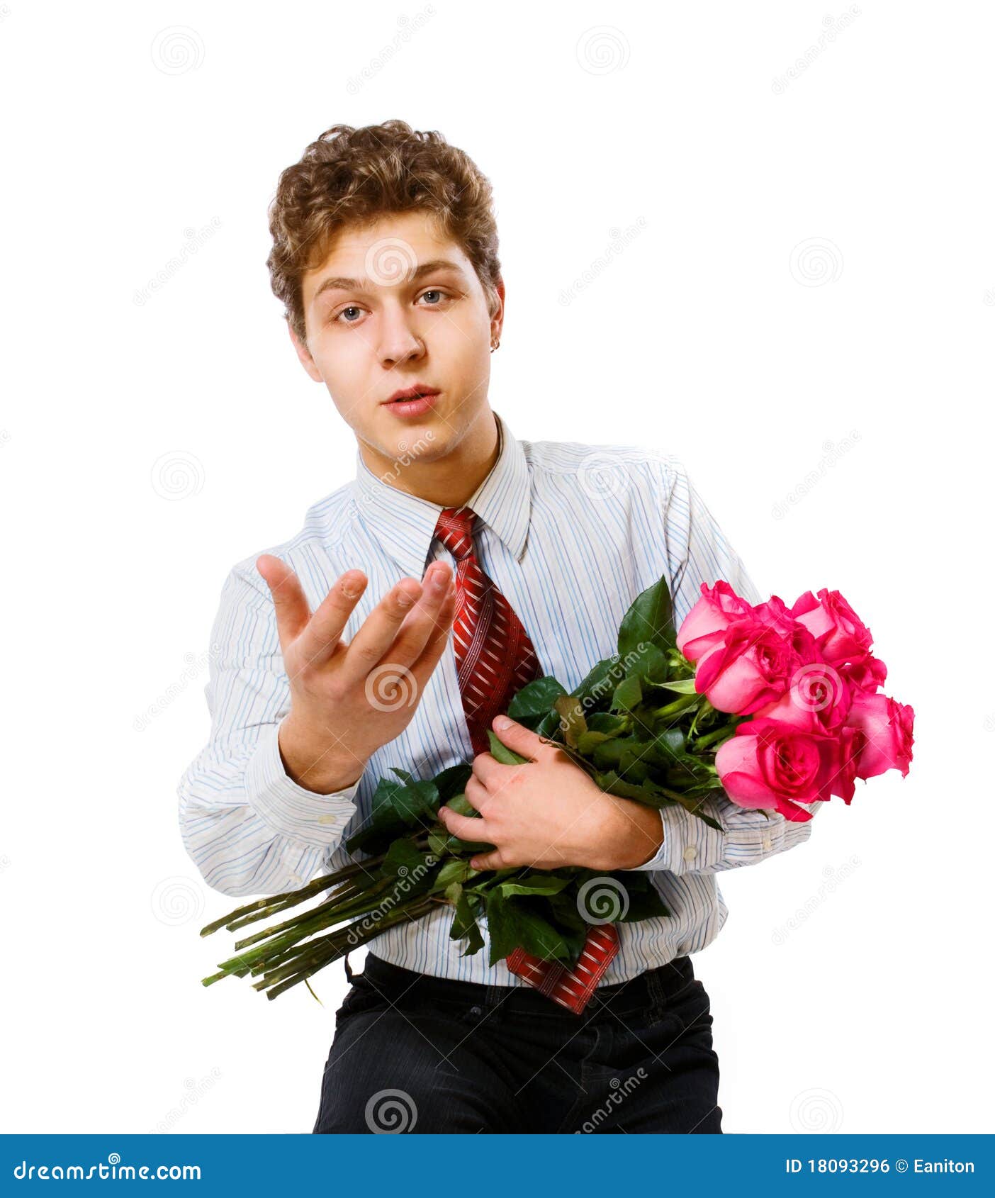 Young man with roses stock photo. Image of white, reach - 18093296