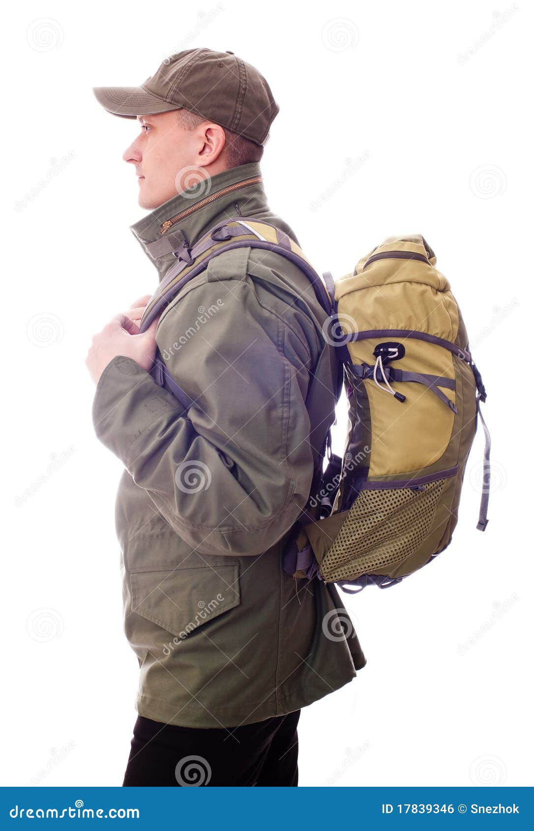Young Man with a Rucksack on His Back Stock Photo - Image of haired ...