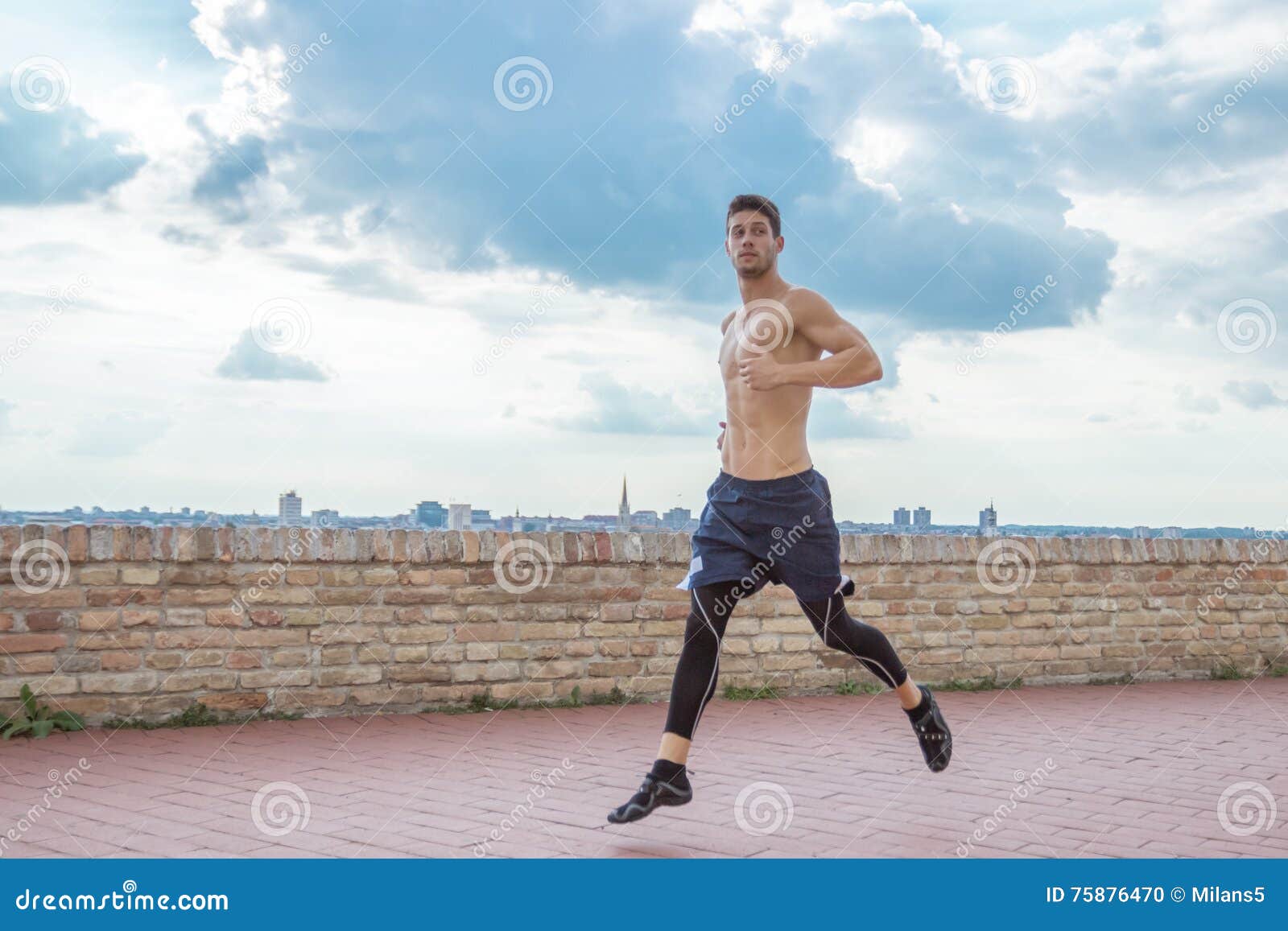 Young Man Running Jogging Jump Stock Photo - Image of lens, tights ...