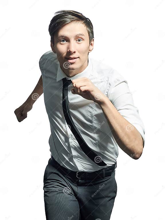 Young Man Running Over White Background Stock Image - Image of fitness ...